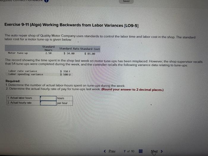 Solved Exercise 9-10 (Algo) Direct Labor and Variable | Chegg.com