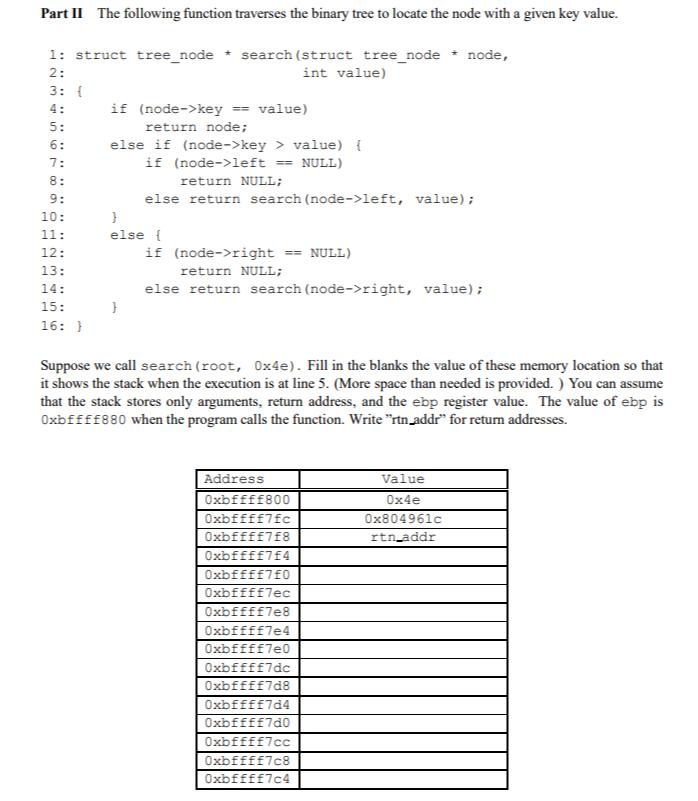 Solved Part II The following function traverses the binary | Chegg.com