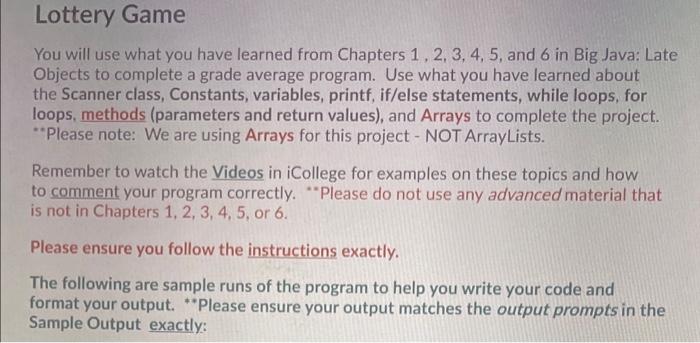 Solved Lottery Game You will use what you have learned from | Chegg.com