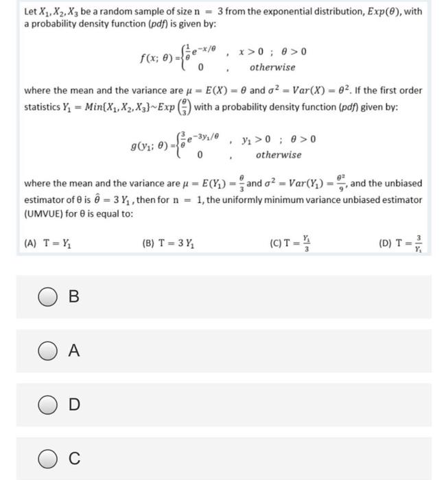 Solved Let X1, X2, Xz be a random sample of size n = 3 from | Chegg.com