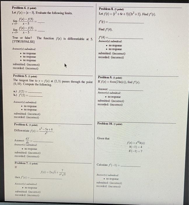 Solved Problem 1. (1 polnt) The limit limh→0hln(e+h)−1 | Chegg.com