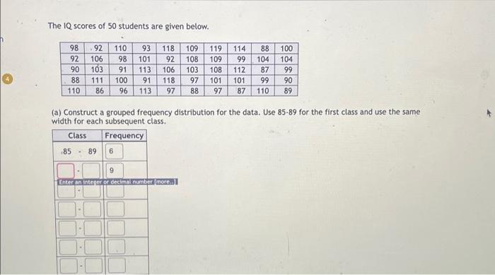 Solved The IQ scores of 50 students are given below. 98 92 | Chegg.com
