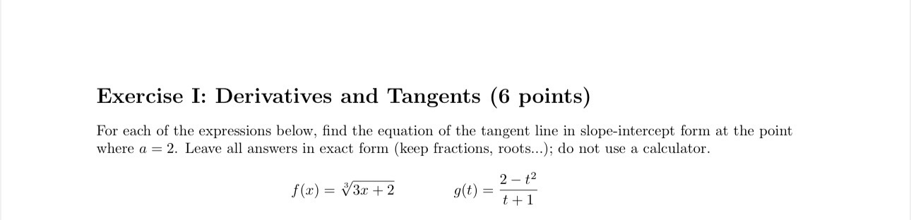 Solved Exercise I: Derivatives and Tangents (6 ﻿points)For | Chegg.com