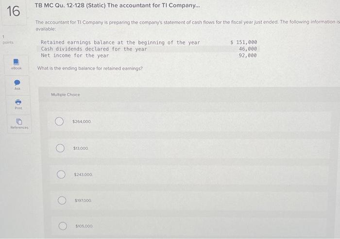Solved TB MC Qu. 12−124 (Algo) Stormer Company reports the | Chegg.com