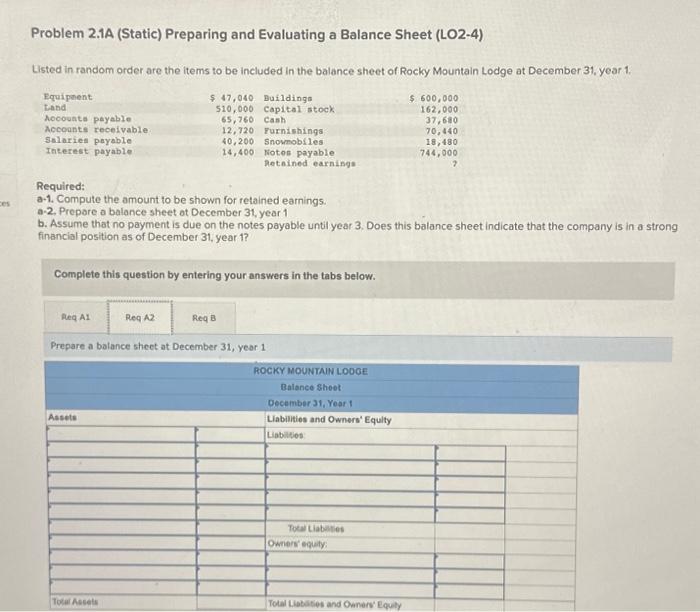Solved Problem 2.1A (Static) Preparing and Evaluating a | Chegg.com