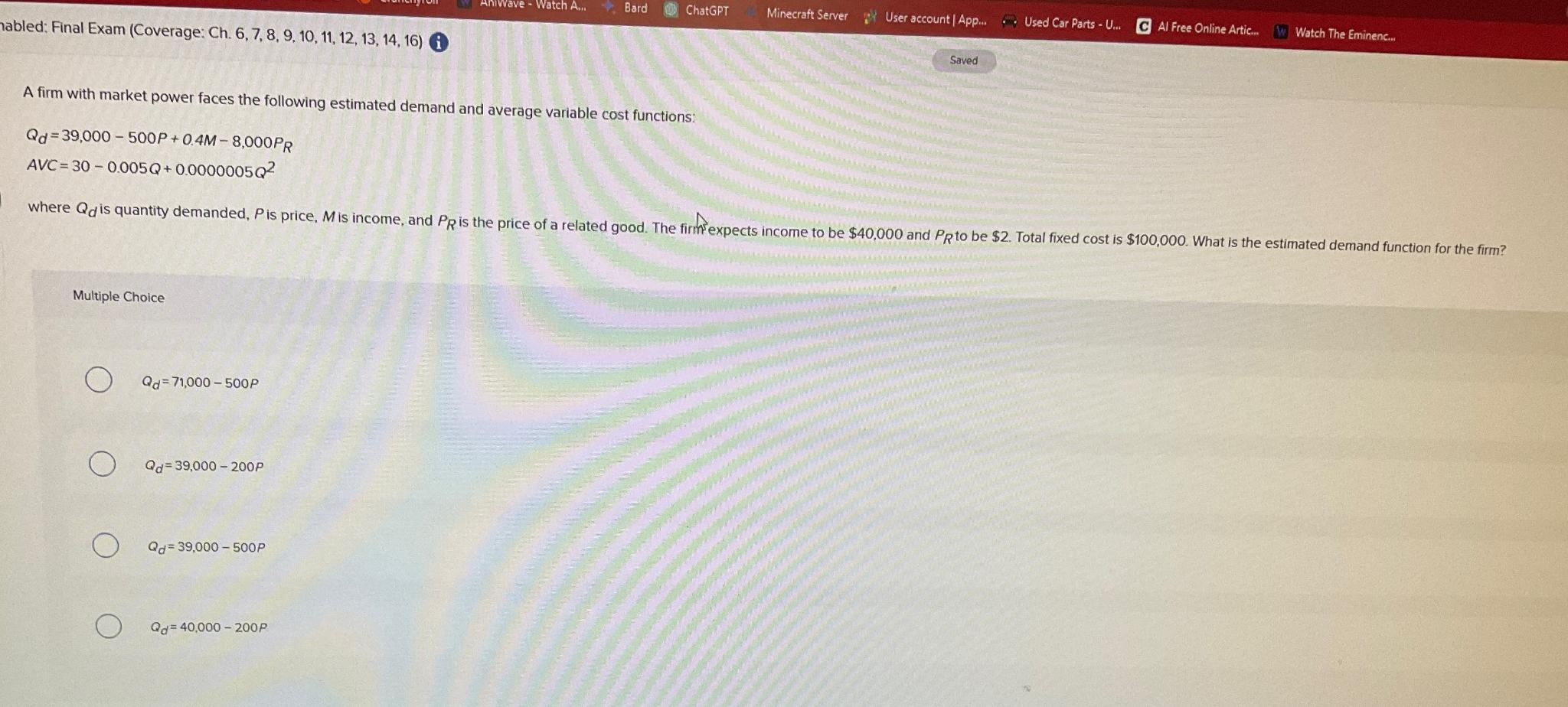 Solved nabled: Final Exam (Coverage: | Chegg.com