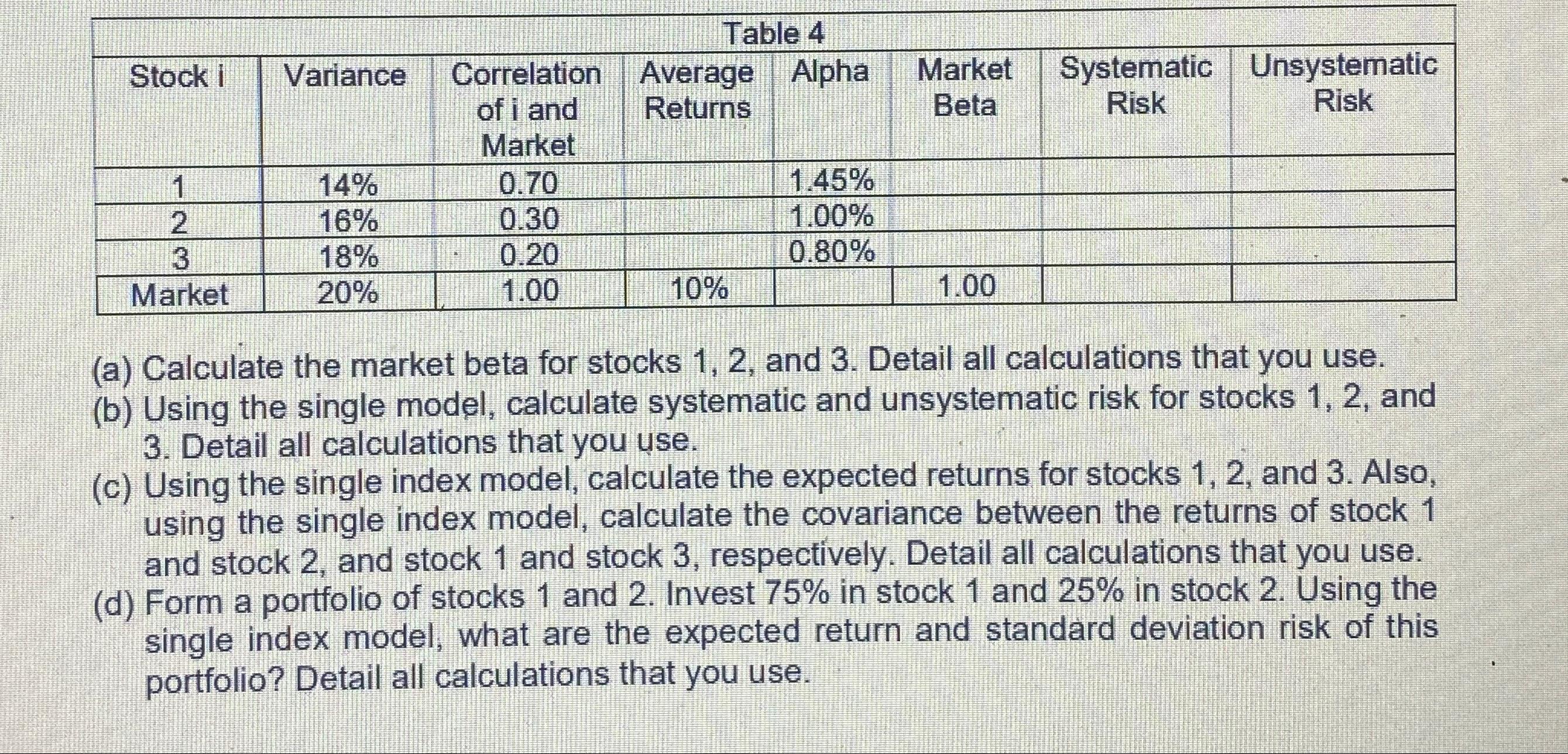 Solved \table[[Table 4],[Stock | Chegg.com
