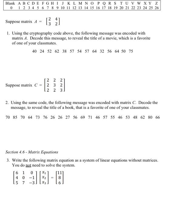 Solved Suppose matrix A=[2342] 1. Using the cryptography | Chegg.com