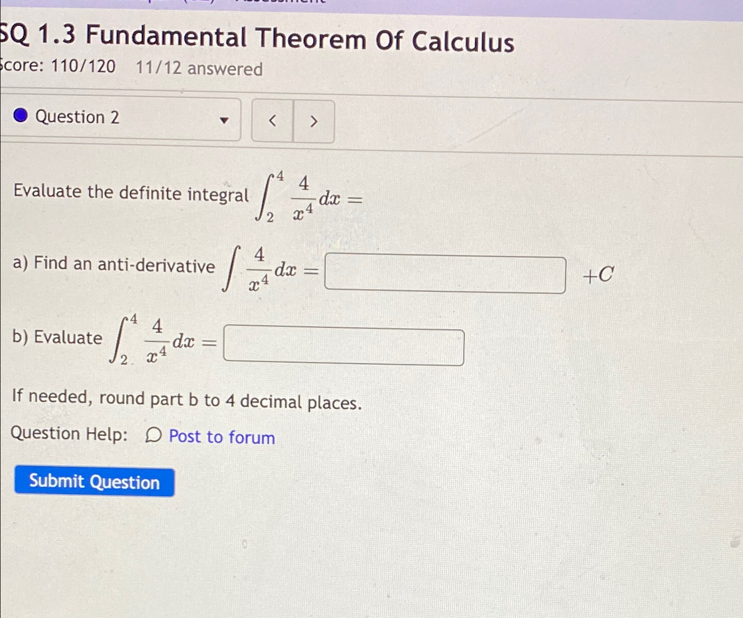 Solved 1.3 ﻿Fundamental Theorem Of Calculuscore: 110120,1112 | Chegg.com