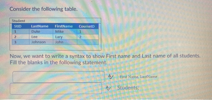 Solved Consider the following table. Student StID 1 2 | Chegg.com