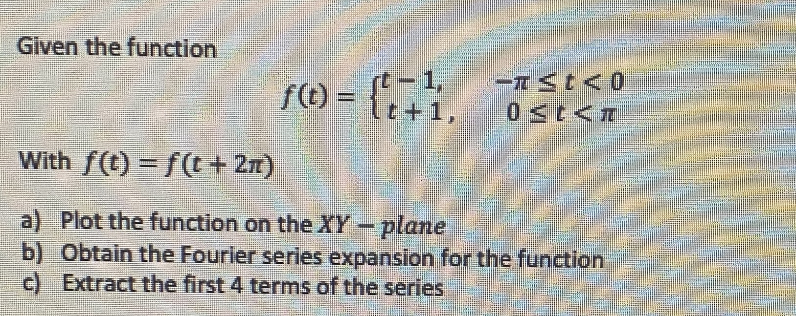 Solved Given the functionf(t)={t-1,-π≤t