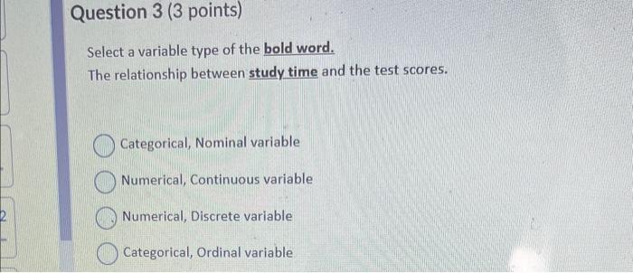 Solved Select a variable type of the bold word. The | Chegg.com