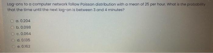 Solved Log-ons to a computer network follow Poisson | Chegg.com