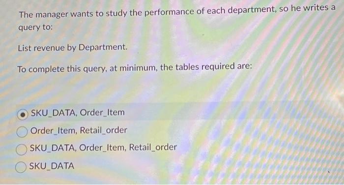 Solved HW4 = \{SKU_Data, Retail_Order, Order_Item } SKU_Data | Chegg.com