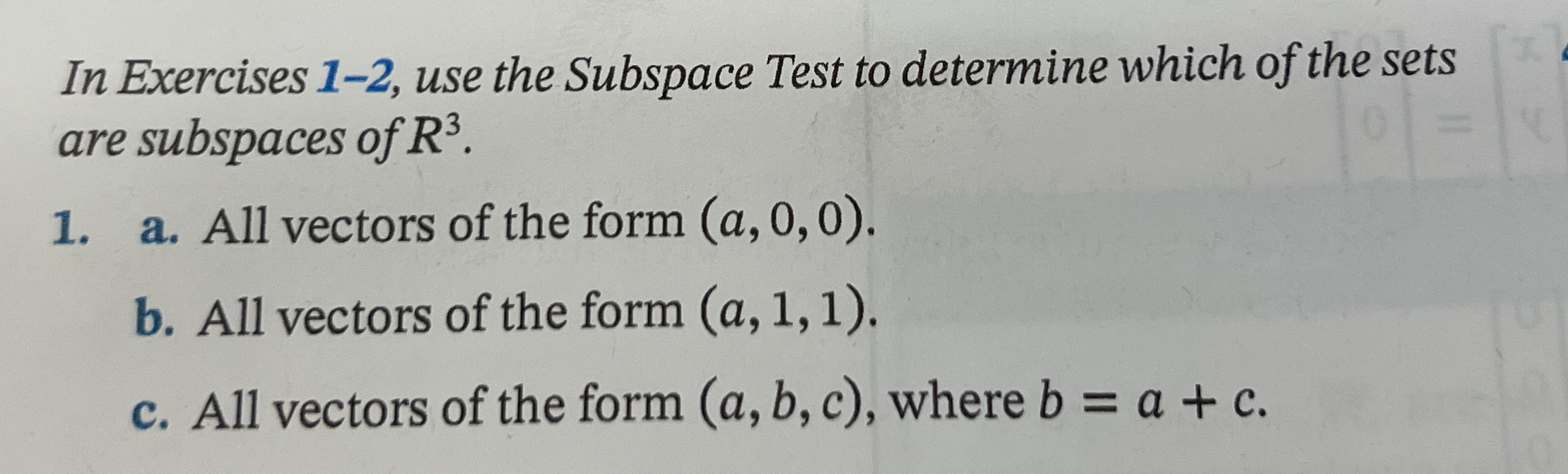 Solved In Exercises 1-2, ﻿use the Subspace Test to determine | Chegg.com