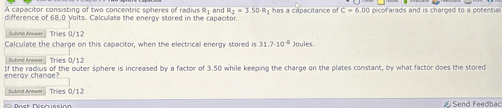 Solved A capacitor consisting of two concentric spheres of | Chegg.com