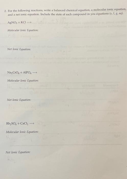 Solved 2. For the following reactions, write a balanced | Chegg.com