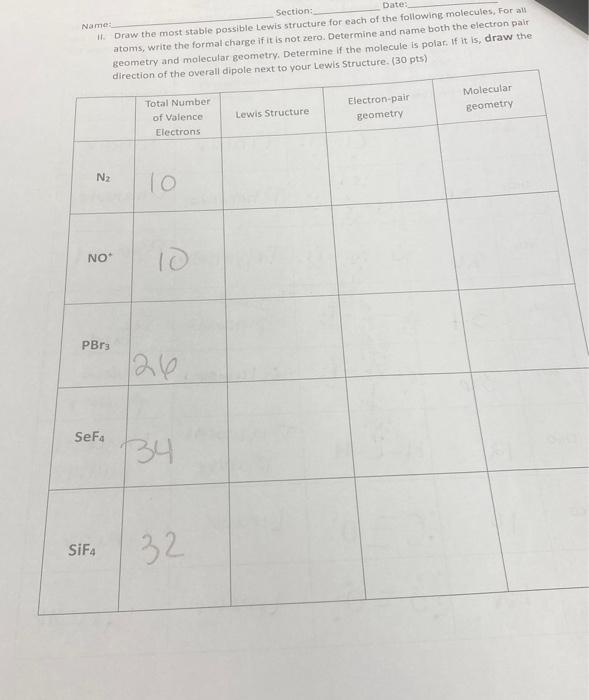 Solved Section: Date: Names II. Draw the most stable | Chegg.com
