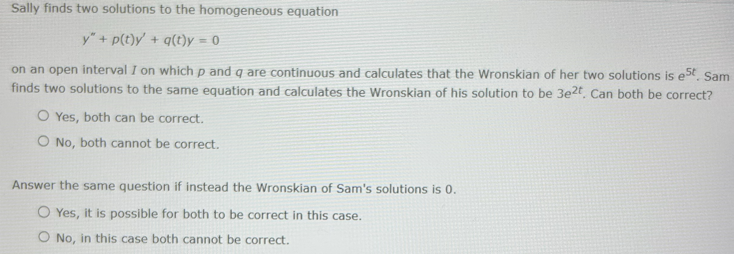 Solved Sally finds two solutions to the homogeneous | Chegg.com