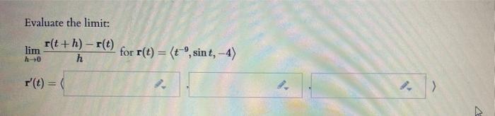 Solved Evaluate the limit: r(t +h) - r(t) lim for r(t) = | Chegg.com