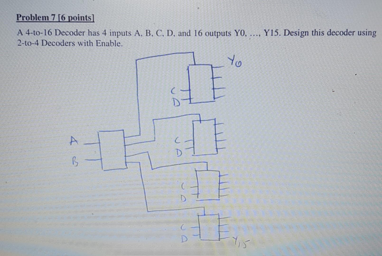 Solved Problem 7 [6 points) A 4-to-16 Decoder has 4 inputs | Chegg.com