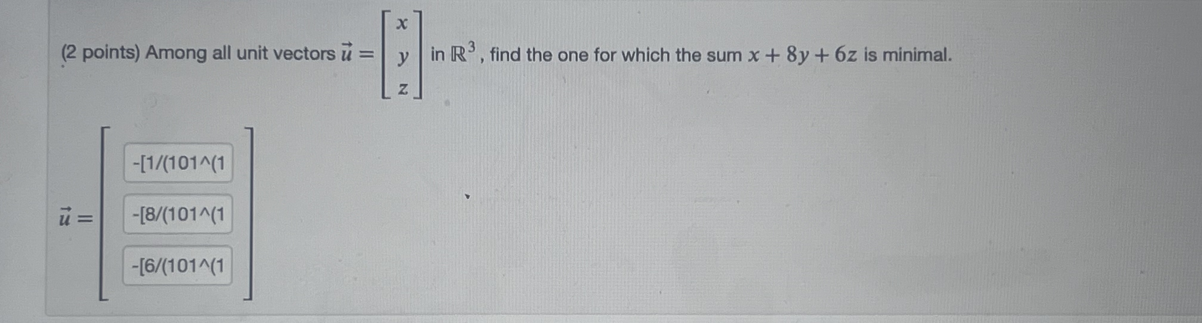 Solved Among all unit vectors vec(u)=[xyz] ﻿in R3, ﻿find the | Chegg.com