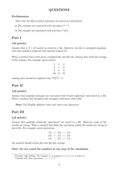 Solved QUESTIONS Preliminaries Note that the files in below | Chegg.com