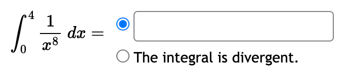 Solved ∫041x8dx=The integral is divergent. | Chegg.com