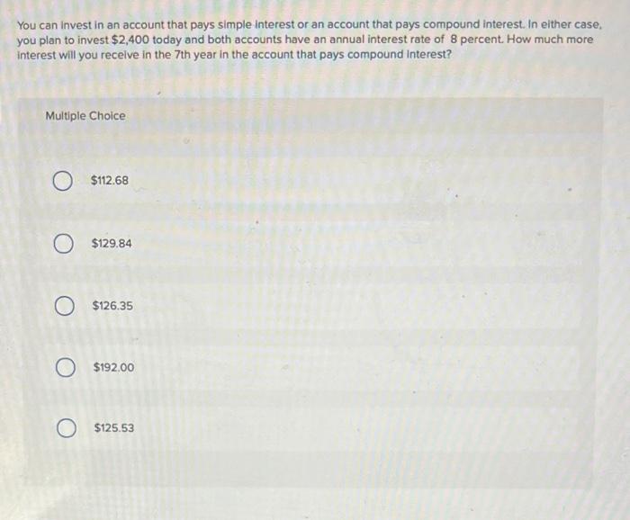 Solved You can invest in an account that pays simple | Chegg.com