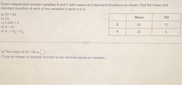 Solved Given Independent Random Variables X And Y With Means