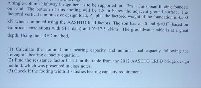 Solved A single-column highway bridge bent is to be | Chegg.com