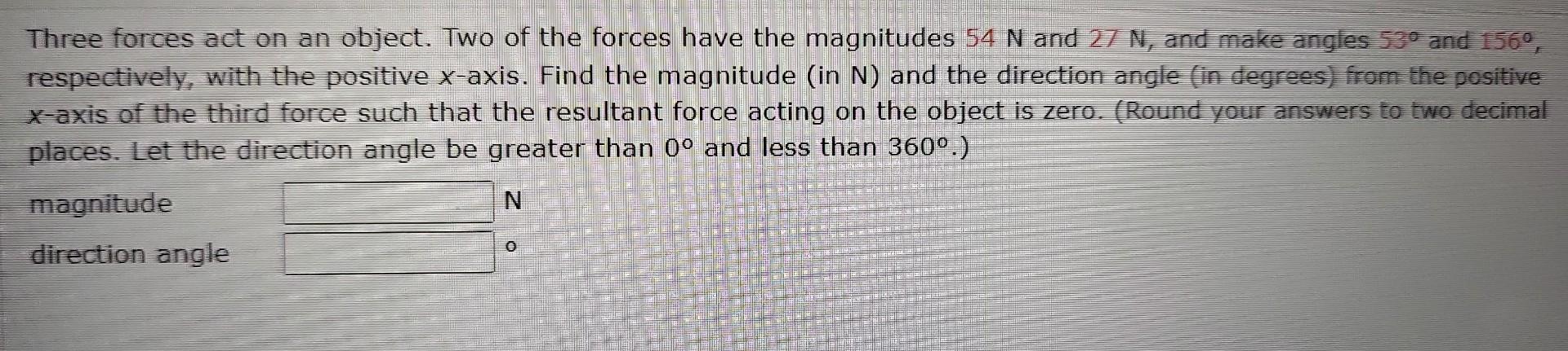 Solved Three Forces Act On An Object Two Of The Forces Have