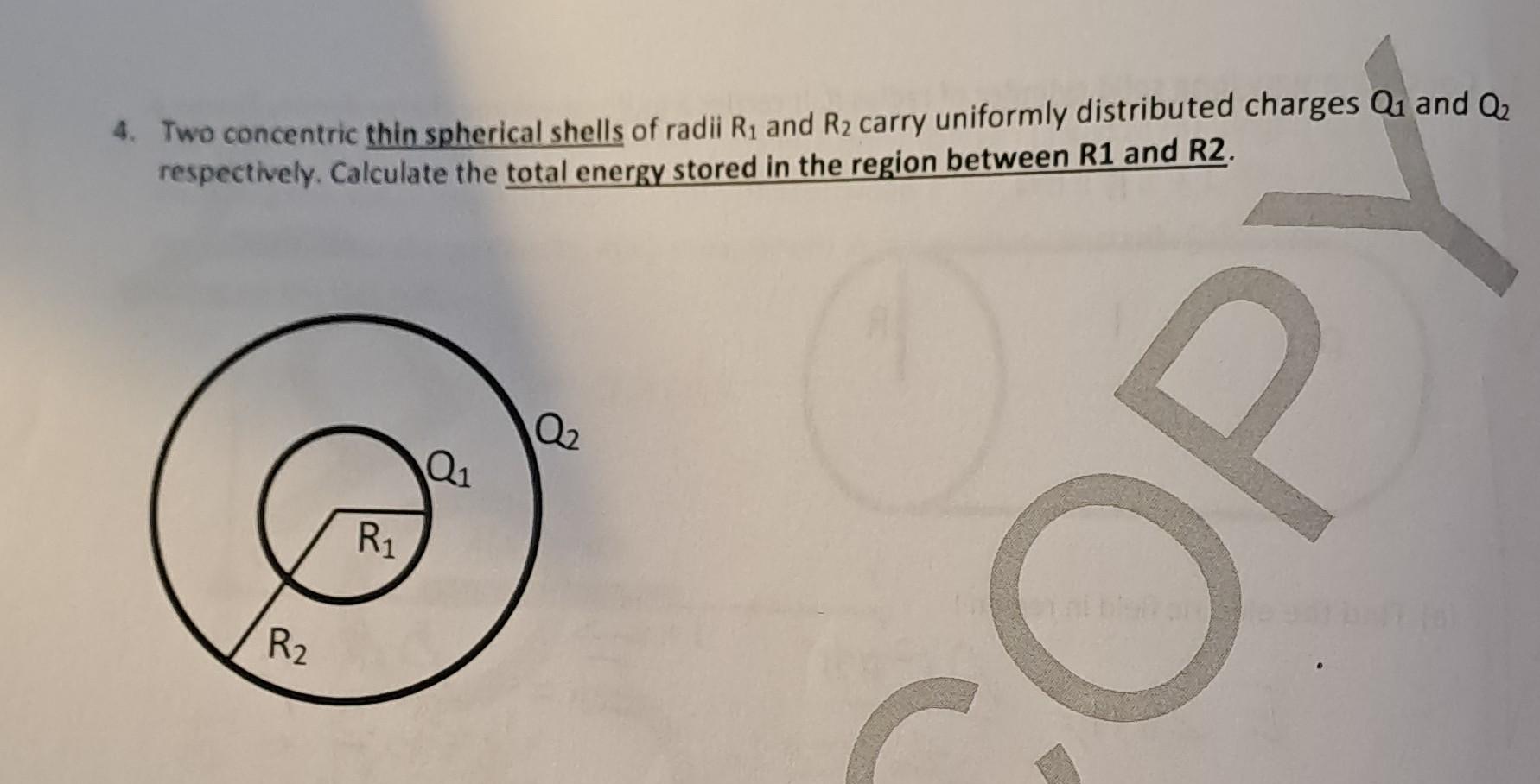 Solved 4. Two concentric thin spherical shells of radii R1 | Chegg.com