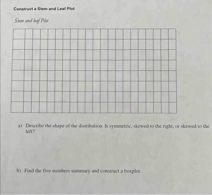 Solved Construct a Stem and Leaf Plot Stem and leaf Plot a) | Chegg.com