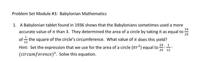 Solved Problem Set Module #3: Babylonian Mathematics 1. A | Chegg.com