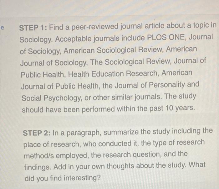e STEP 1: Find a peer-reviewed journal article about | Chegg.com