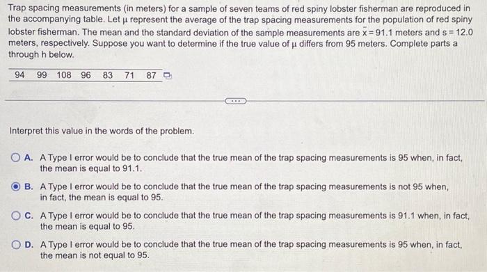Solved Trap spacing measurements (in meters) for a sample of | Chegg.com