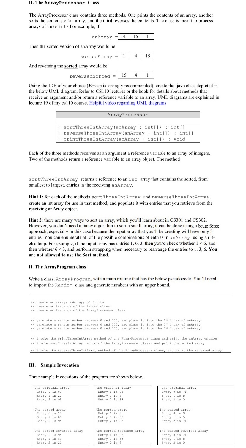 Solved II. ﻿The ArrayProcessor ClassThe ArrayProcessor class | Chegg.com