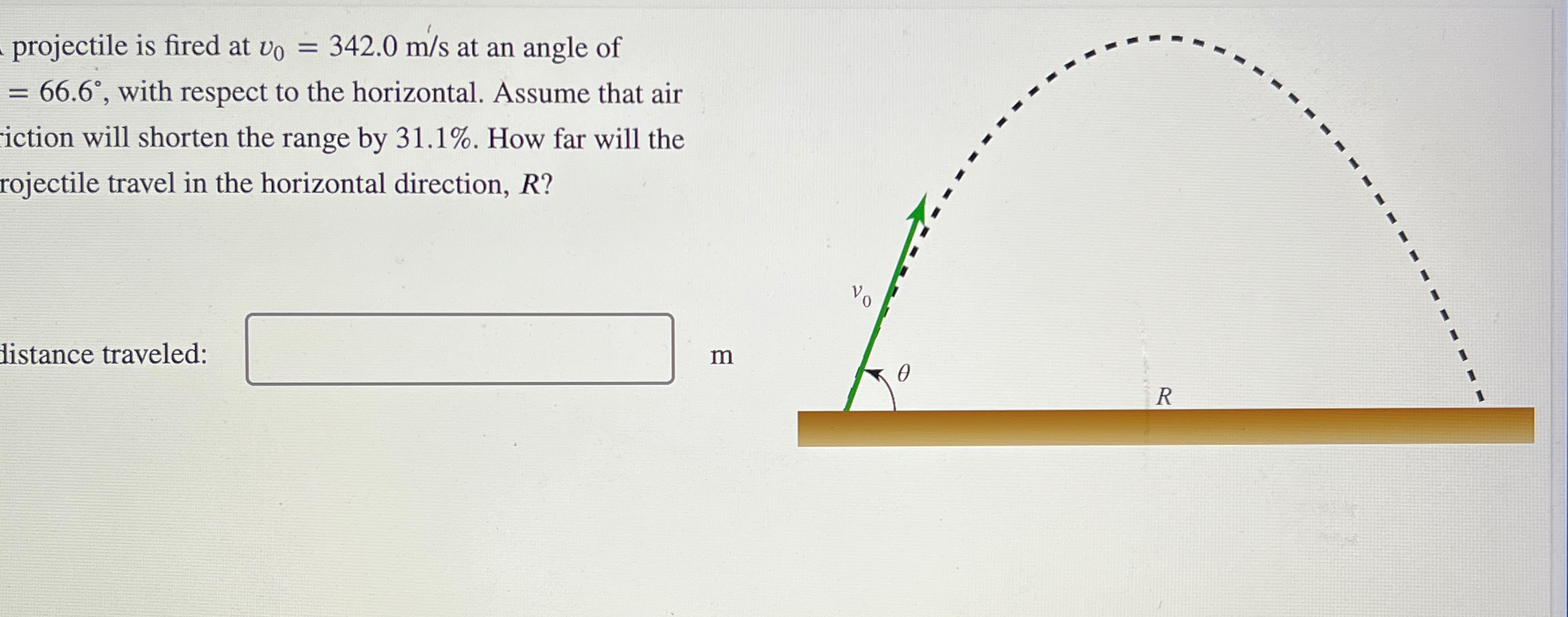 Solved projectile is fired at v0=342.0ms ﻿at an angle of | Chegg.com