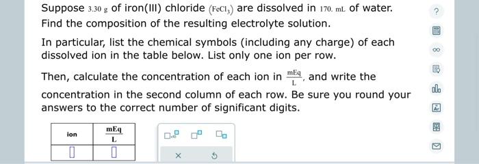 Solved Suppose 3.30 g of iron(III) chloride (FeCl3) are | Chegg.com