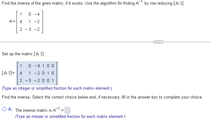 Solved Find the inverse of the given matrix, if it exists. | Chegg.com