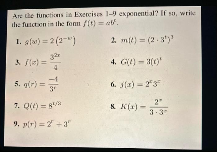 Solved Are the functions in Exercises 1-9 exponential? If | Chegg.com