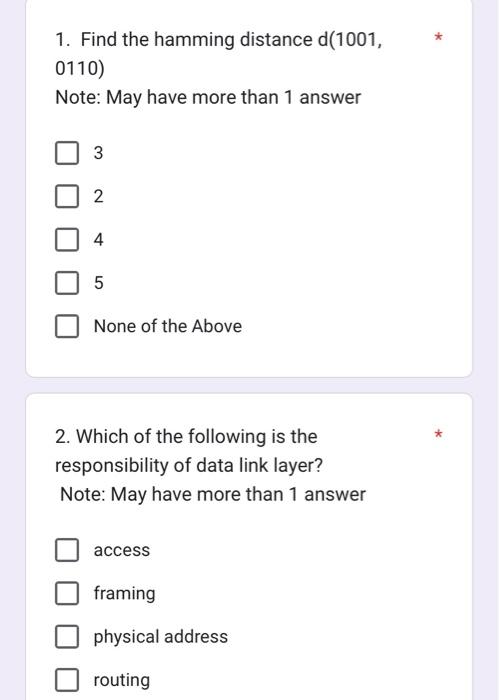 Solved 1. Find the hamming distance d(1001, 0110) Note: May | Chegg.com