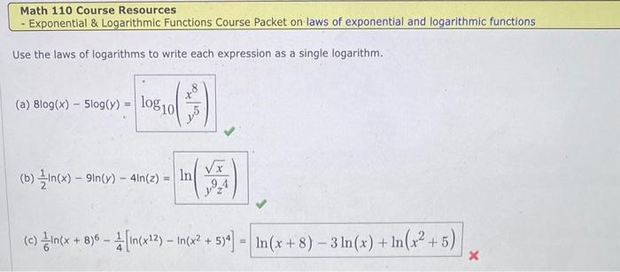 Solved Math 110 Course Resources - Exponential \& | Chegg.com