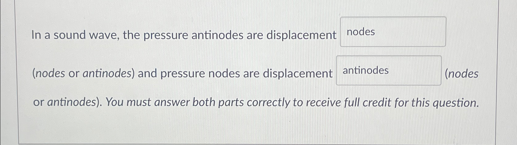 Solved In a sound wave, the pressure antinodes are | Chegg.com