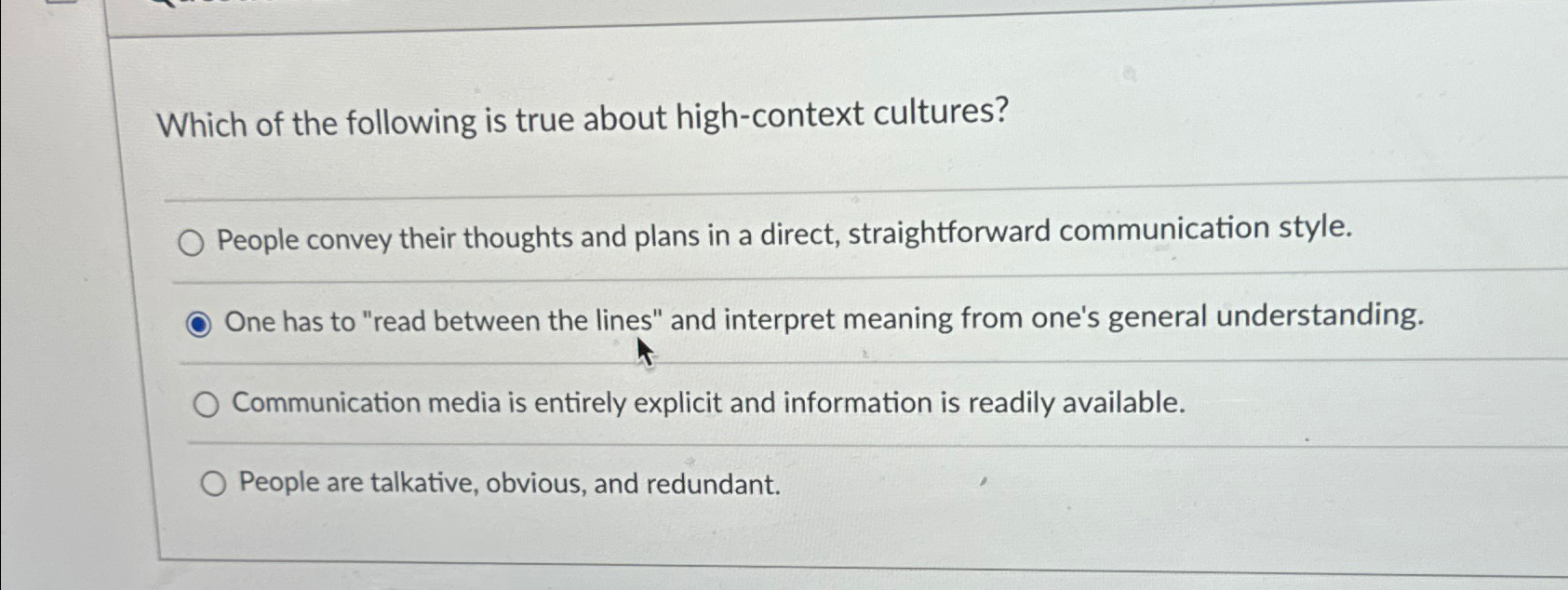 Solved Which of the following is true about high-context | Chegg.com