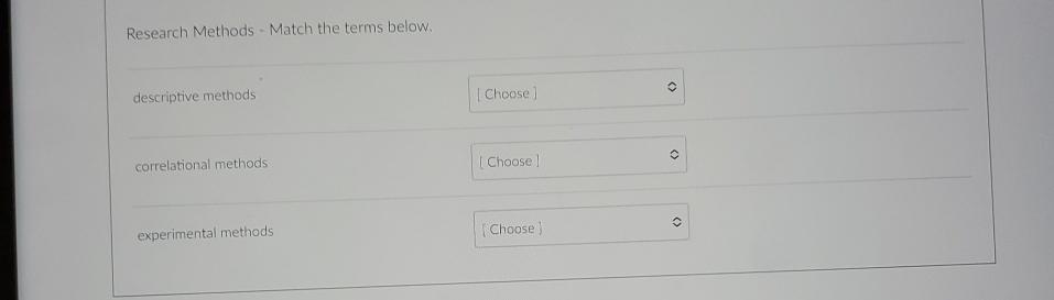 Solved Research Methods - ﻿Match the terms below.descriptive | Chegg.com