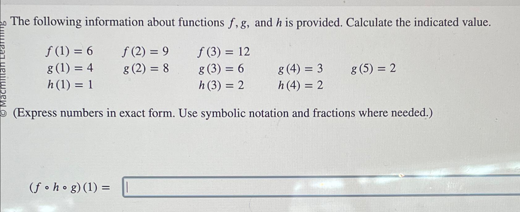 Solved The following information about functions f,g, ﻿and h | Chegg.com