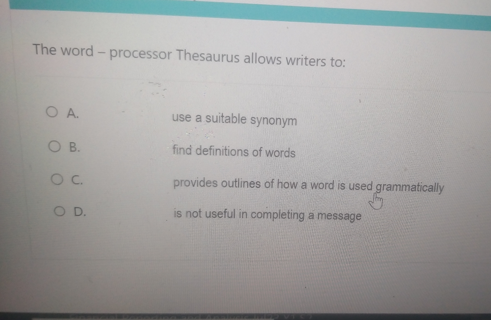 Solved The word - ﻿processor Thesaurus allows writers to:A. | Chegg.com