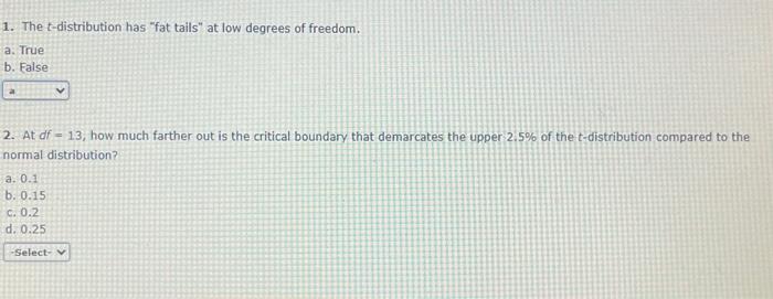 Solved Comparison of the t distribution and the normal | Chegg.com